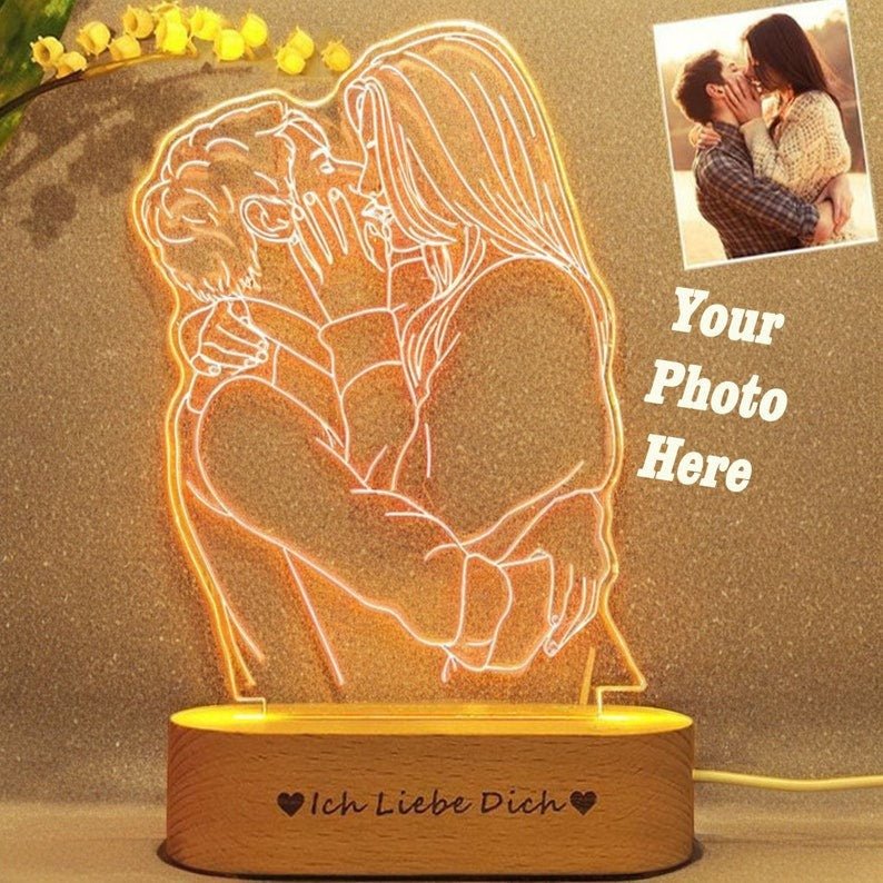 Custom Any Shape 3D Acrylic Lamp Picture Night Light With Engraved Woo